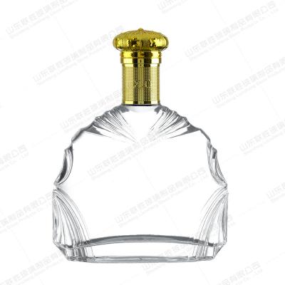 China Acid Etch Surface Handling Glass Whisky Brandy Bottle with Round Crystal Stopper for sale