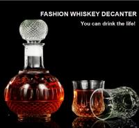 China Glass Collar Customized Logo 750ml Whisky Decanter For Luxury Carved Liquor Decanter for sale