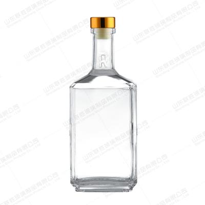 China Clear Glass Whisky Spirit Bottle with 375ml Capacity and Unique Square Shape Design for sale