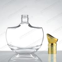 China Hot Stamping Unique Shape Glass Liquor Wine Vodka Tequila Bottle with Sealed Cork Lid for sale
