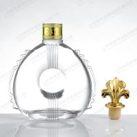 China Custom Transparent Round Empty Vodka Brandy Gin Rum Liquor Spirit Glass Bottle With Screw Cap Cork for sale