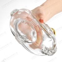 China Custom Transparent Round Empty Vodka Brandy Gin Rum Liquor Spirit Glass Bottle With Screw Cap Cork for sale