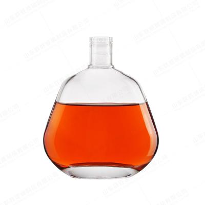 China 750ml 1000ml Clear Glass Collar Material Vodka XO Bottle with Crystal Color Printing for sale