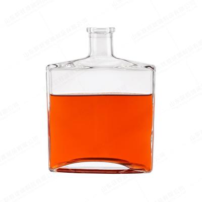 China All Size 375ml 750ml 1000ml Flat Square Vodka Glass Whiskey Wine Bottle with Cork for sale