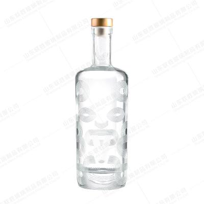 China 700ml 500ml Round Glass Vodka Bottle with Thick Sole and Customizable Embossed Design for sale