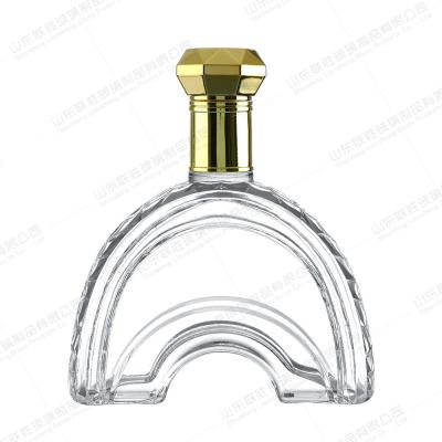 China Customizable Logo Half Moon Shape Glass Bottle for Wine 100ml 200ml 375ml 500ml 750ml for sale