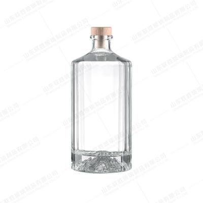China Accptable Clear Surface Handling 750ml Vodka Spirit Gin Rum Glass Liquor Bottle with Cork for sale