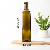 China Glass Collar Clear 500ml 750ml Dark Green Round Marasca Cooking Oil Bottle With Lid for sale