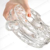 China Customized Round 750ml Wine Decanter Glass Bottle with Fine Carved Art and Cork Stoppers for sale