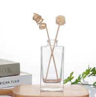 China Industrial Beverage 50ml Flat Square Glass Diffuser Bottle with Rattan Dried Flower for sale