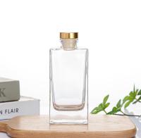China Industrial Beverage 50ml Flat Square Glass Diffuser Bottle with Rattan Dried Flower for sale