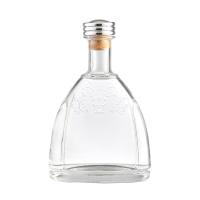 China Glass Collar Material Clear 500ml 750ml Whisky Rum Gin Tequila Liquor Bottle with Cork for sale