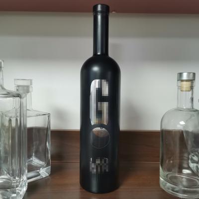 China Custom 250ml 500ml 700ml 750ml Matte Black Color Round Long Neck Spirit Glass Bottle for sale