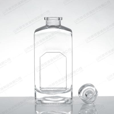 China Rectangular Glass Wine Bottle with Aluminum Glass Lid Clear and Acceptable Customer's Logo for sale