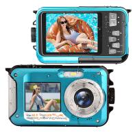 China 2.7K  Waterproof Camera 2.7+1.8 Inch Screen 16X Digital Zoom 13FT Underwater Anti-Shake Snorkeling Swimming and Diving Camera for sale