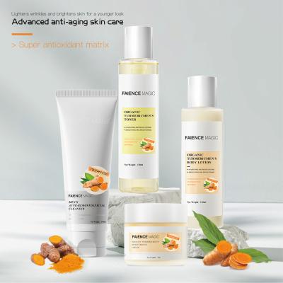 China Private Label Organic Turmeric Men's Skin Care Set Cleanser Face Wash Lotion Toner Turmeric Skin Care Product Set for sale