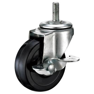 China Small Thread screw black  rubber caster with side brake 2
