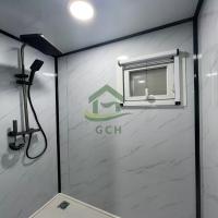 China 20ft Expandable Container Home 38.2sqm Pink Panel Black Frame with Bathroom for sale