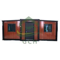 China 20ft Expandable Container Home 38.2sqm Red Wooden Color Black Frame Hydraulic Expansion System for sale