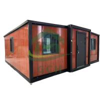 China 20ft Expandable Container Home 38.2sqm Red Wooden Color Black Frame Hydraulic Expansion System for sale