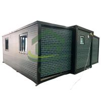 China Brick Color Wall Panel And Black Frame Expandable Container House With Kitchen And Wooden Floor for sale