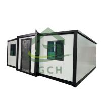 China Expandable Container House With White Panel And Black Frame And Wooden Color Floor Tiny House for sale