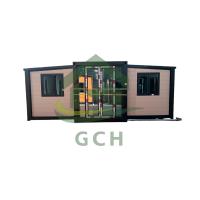 China 20ft Expandable Container Home 38.2sqm Pink Panel Black Frame with Bathroom for sale
