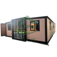 China 20ft Expandable Container Home 38.2sqm Pink Panel Black Frame with Bathroom for sale