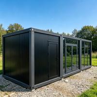 China Luxury All Black Combined Container Villa 5950x3000mm Panoramic Glass Curtain Wall Three Unit Modular Resort Homestay for sale