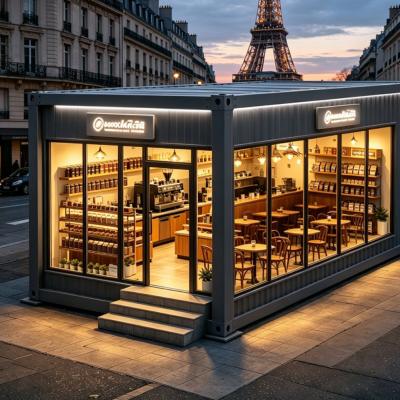 China 20ft Mobile Bakery Pod with LED Lighting and Panoramic Glass Facade 5950x3000mm for sale