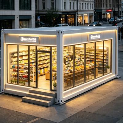 China 24H Smart Unmanned Convenience Store 18m² Pre Engineered Mobile Grocery Kiosk with Panoramic Glass Facade for sale