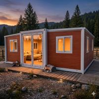 China Nordic Red Cedar Expandable Villa 20 sqm 40HQ Load 4 Sets Foldable Prefab House for sale