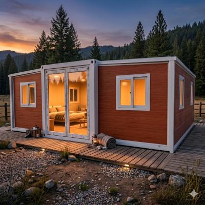 China Nordic Red Cedar Expandable Villa 20 sqm 40HQ Load 4 Sets Foldable Prefab House for sale