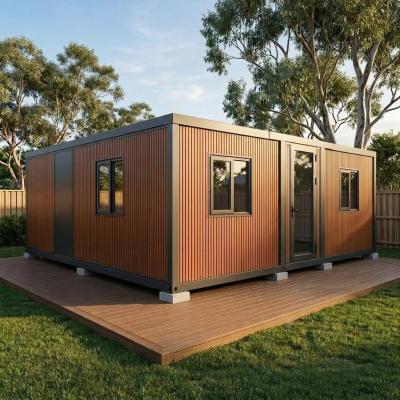 China Rustic Timber Grain Expandable Villa 38.2-74.8 sqm Prefab Modular Home for sale