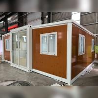 China 20ft Expandable Container House with Red Wooden Wall Panels and White Frame for sale