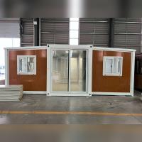 China 20ft Expandable Container House with Red Wooden Wall Panels and White Frame for sale