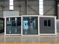 China 20ft Expandable Container House with Grey Cladding, White Frame and Glass Sliding Doors for sale