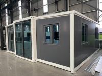 China 20ft Expandable Container House with Grey Cladding, White Frame and Glass Sliding Doors for sale