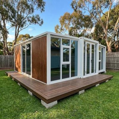 China 20ft Expandable Container House with Wood-Grain Cladding and Full-Height Glazing for sale