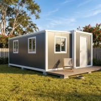 China 20ft Expandable Container House with Dark Charcoal Cladding, White Frame and Casement Windows for sale