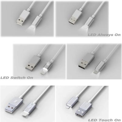China Foxconn MFi Lightning Cables with LED, USB cables for iPhone 5S,iPhone 6, iPhone 6 plus, iPhone 7,iPad, iPod for sale