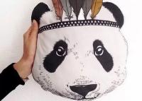 China Panda Head Custom Plush Toys Soft Print Fabric Pillow Baby Bed Cushion For Children'S Gift for sale