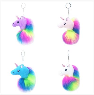 China Unicorn Doll Cute Plush Keychains / Hair Ball Key Ring Pendant Bag Car Key Accessories for sale