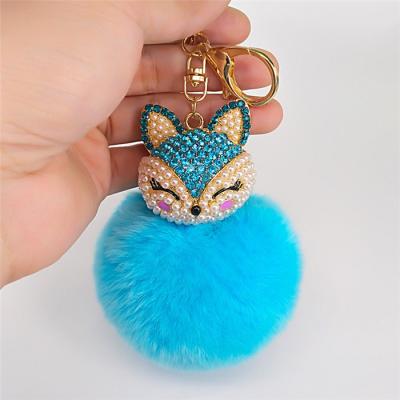 China 17cm 65g Alloy Cute Plush Keychains / Fox Fur Ball Keychain Color Customized for sale