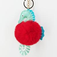 China Hippocampus Shape Fur Ball Keychain , Key Ring Pendant  For Luggage / Car Ornaments for sale
