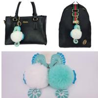 China Hippocampus Shape Fur Ball Keychain , Key Ring Pendant  For Luggage / Car Ornaments for sale