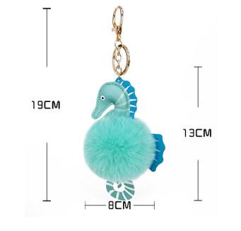 China Hippocampus Shape Fur Ball Keychain , Key Ring Pendant  For Luggage / Car Ornaments for sale