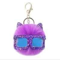 China Sunglasses Imitation Rabbit Fur Ball Keyring 13cm 23g For Luggage / Car for sale