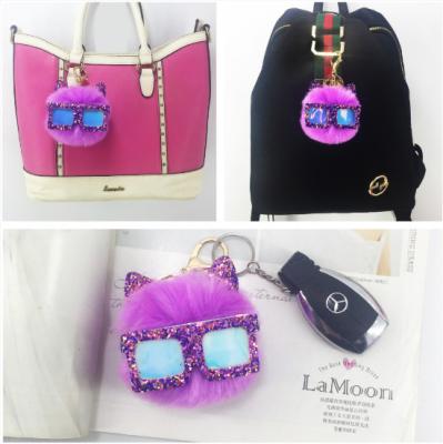 China Sunglasses Imitation Rabbit Fur Ball Keyring 13cm 23g For Luggage / Car for sale