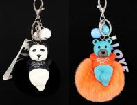 China New Acrylic Cute Bear Keychain , 19cm 65g Pendant Real Rabbit Fur Ball Keychain for sale